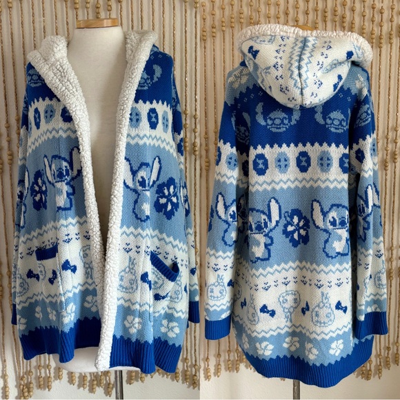Disney | Sweaters | Disney Lilo Stitch Hooded Sherpa Sweater Fair Isle ...
